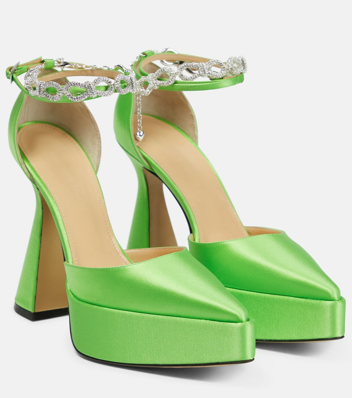 Mach & Mach - Bow Chain embellished satin platform pumps MACH & MACH