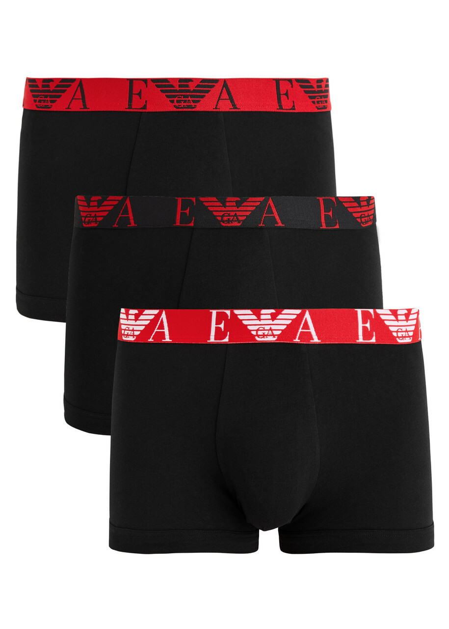 Emporio Armani Logo Stretch-cotton Trunks set of Three Black Emporio Armani