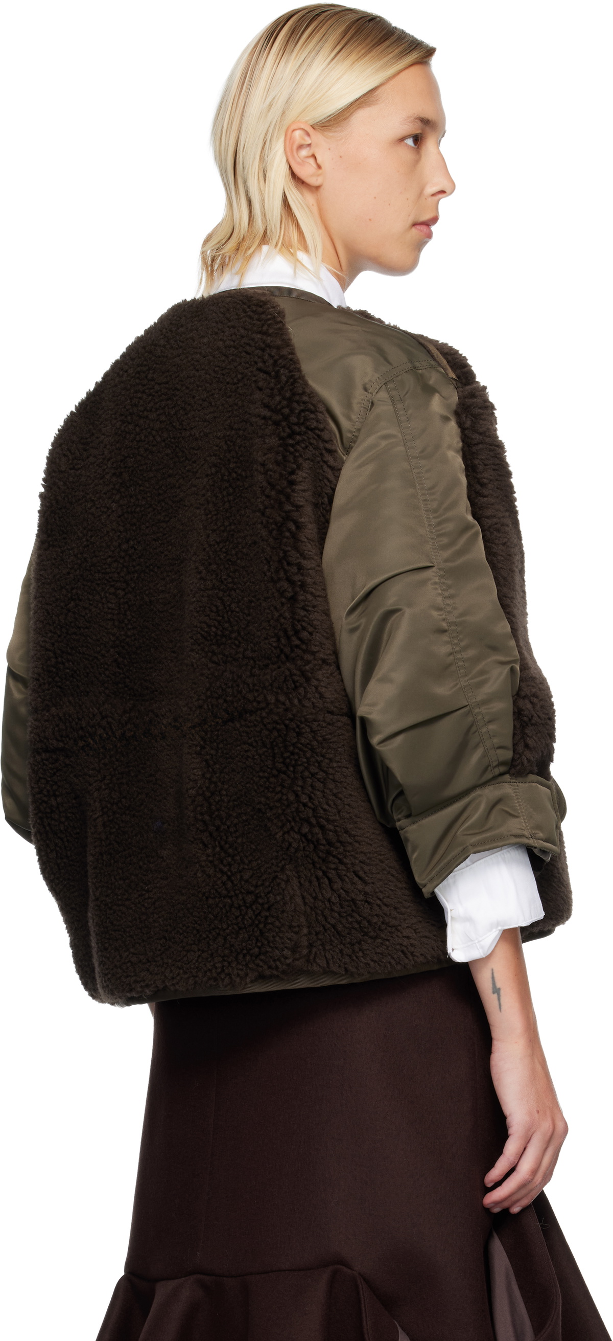 sacai Brown & Khaki Faux-Shearling & Nylon Twill Jacket Sacai