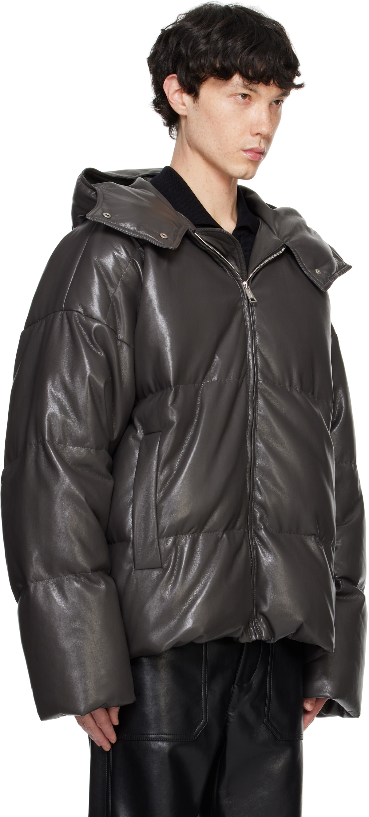 Nanushka Green Vili Vegan Leather Down Jacket Nanushka