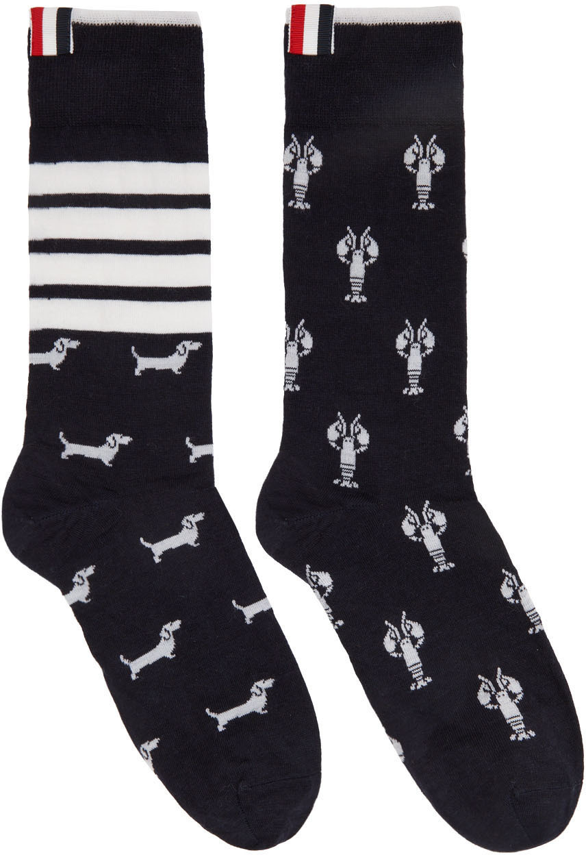 Thom Browne Navy 4-Bar Hector & Lobster Socks Thom Browne