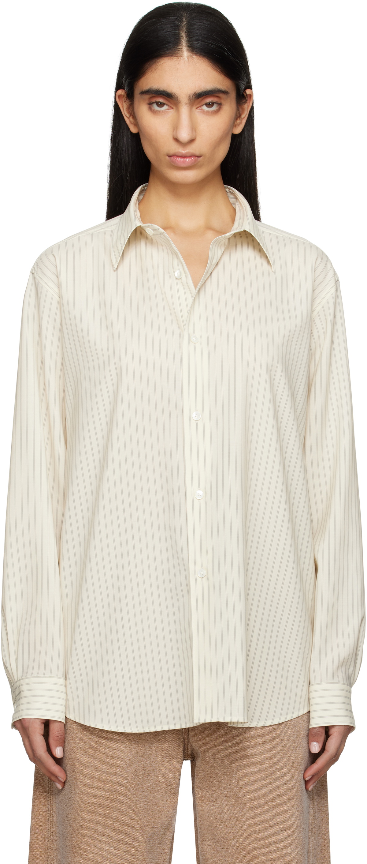 AURALEE Off-White Super Fine Wool Stripe Shirt Auralee
