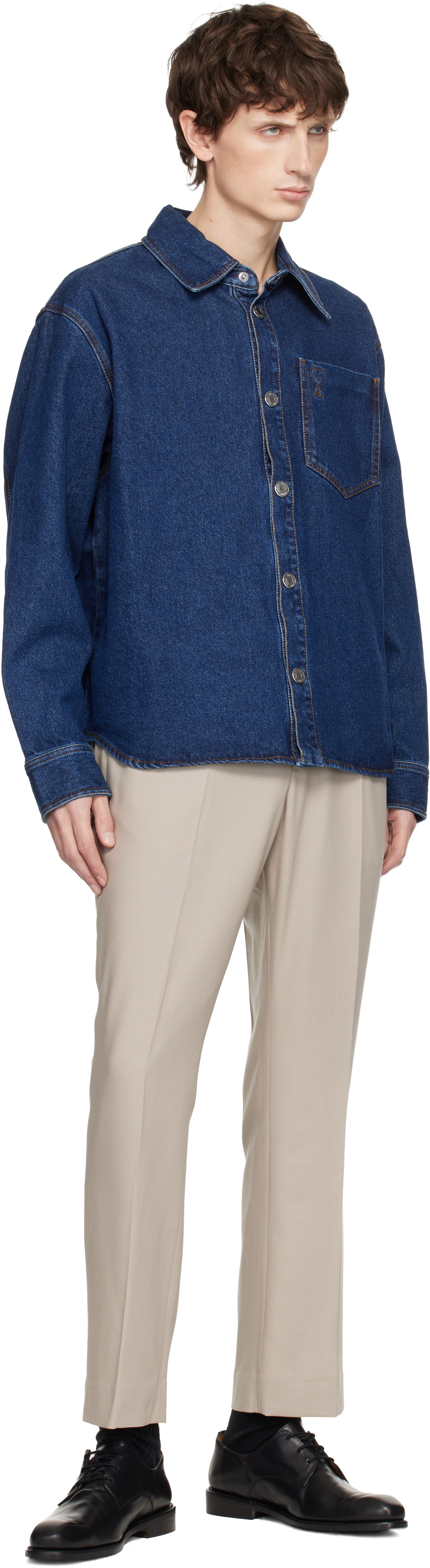 AMI Paris Blue Cotton Ami De Coeur Denim Overshirt AMI