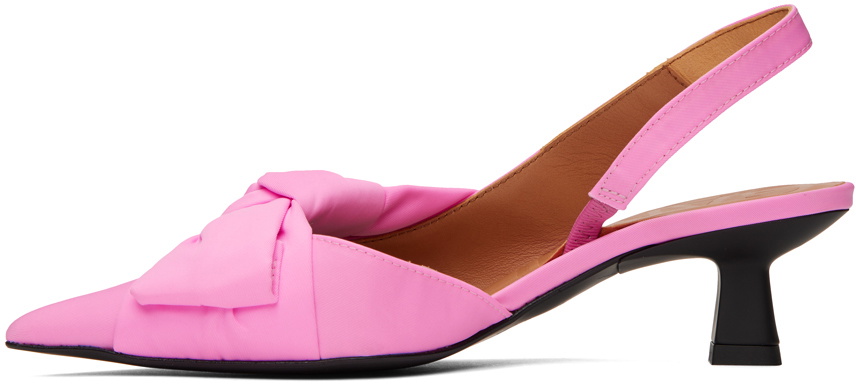 GANNI Pink Soft Bow Slingback Heels GANNI