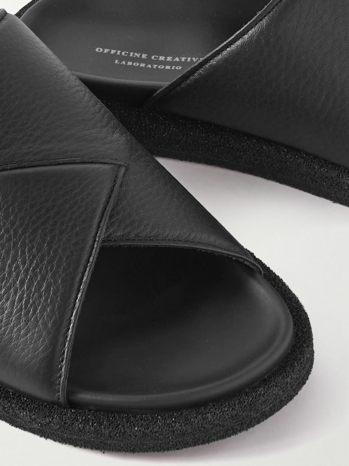 Officine Creative - Rubber-Trimmed Full-Grain Leather Slides - Black ...