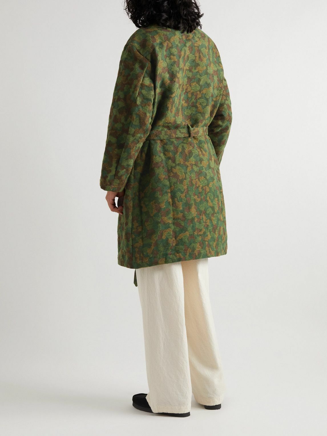 Monitaly - Belted Camouflage-Jacquard Cotton Coat - Green Monitaly