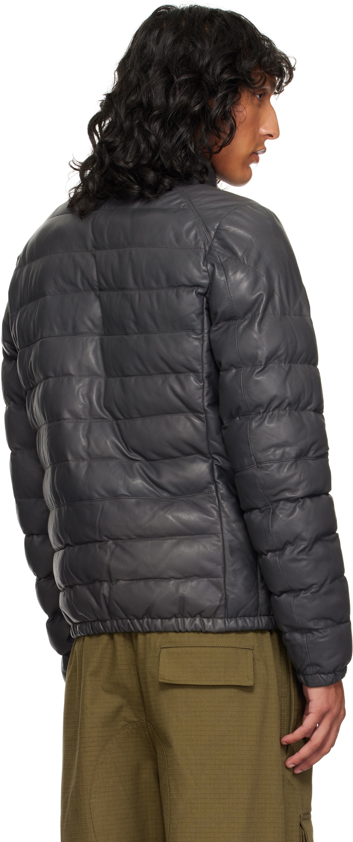 Parajumpers Gray Earnie Leather Jacket Parajumpers