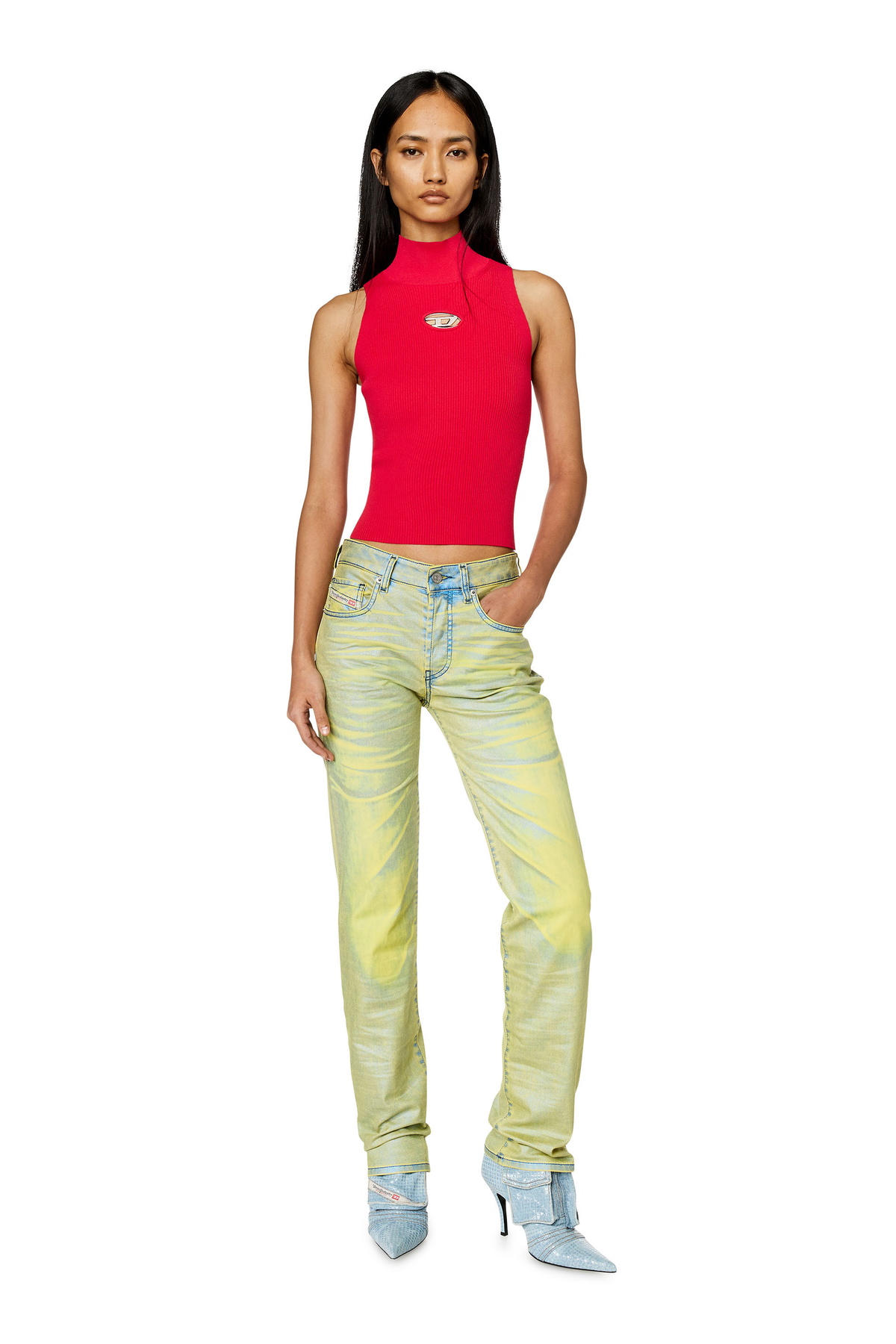 Diesel Ribbed-knit turtleneck top - Tops Womens in Pink Diesel