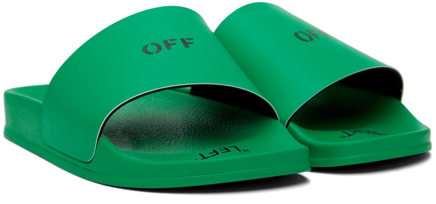 Off-White Green Logo Pool Sliders Off-White