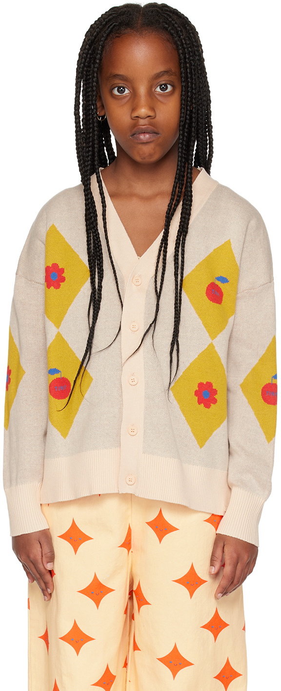 TINYCOTTONS Kids Beige Diamonds Cardigan TINYCOTTONS