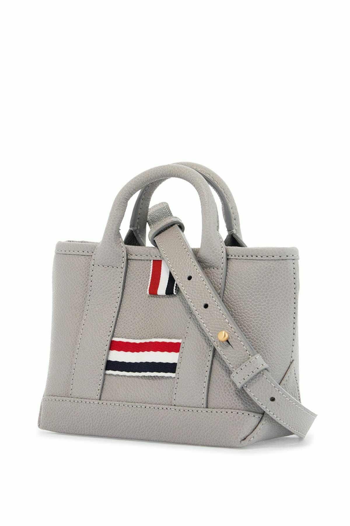 THOM BROWNE light gray leather micro tool tote bag with tricolor ...