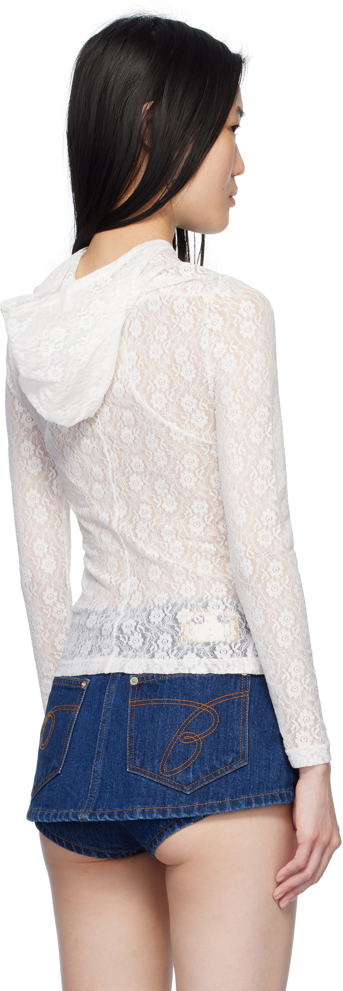 Pushbutton White Lace Zip-Up Hoodie Pushbutton