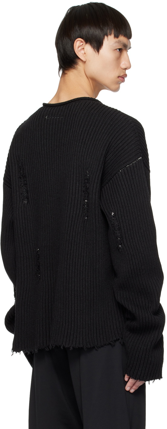 MM6 Maison Margiela Black Distressed Sweater MM6 Maison Margiela