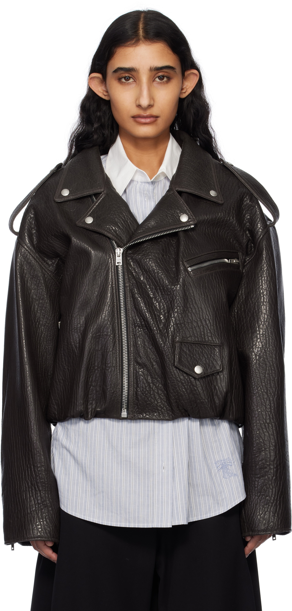 Acne Studios Brown Lambskin Leather Biker Jacket Acne Studios