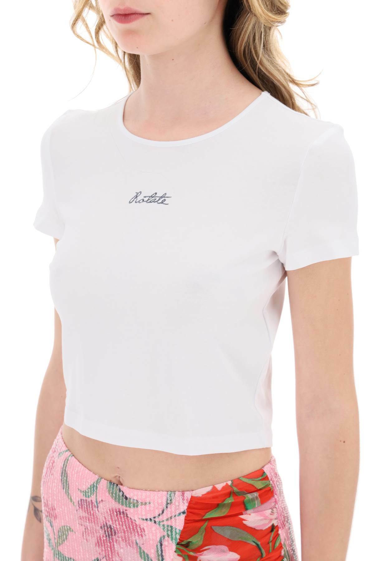 ROTATE cropped t-shirt with embroidered lurex logo White ROTATE Birger ...