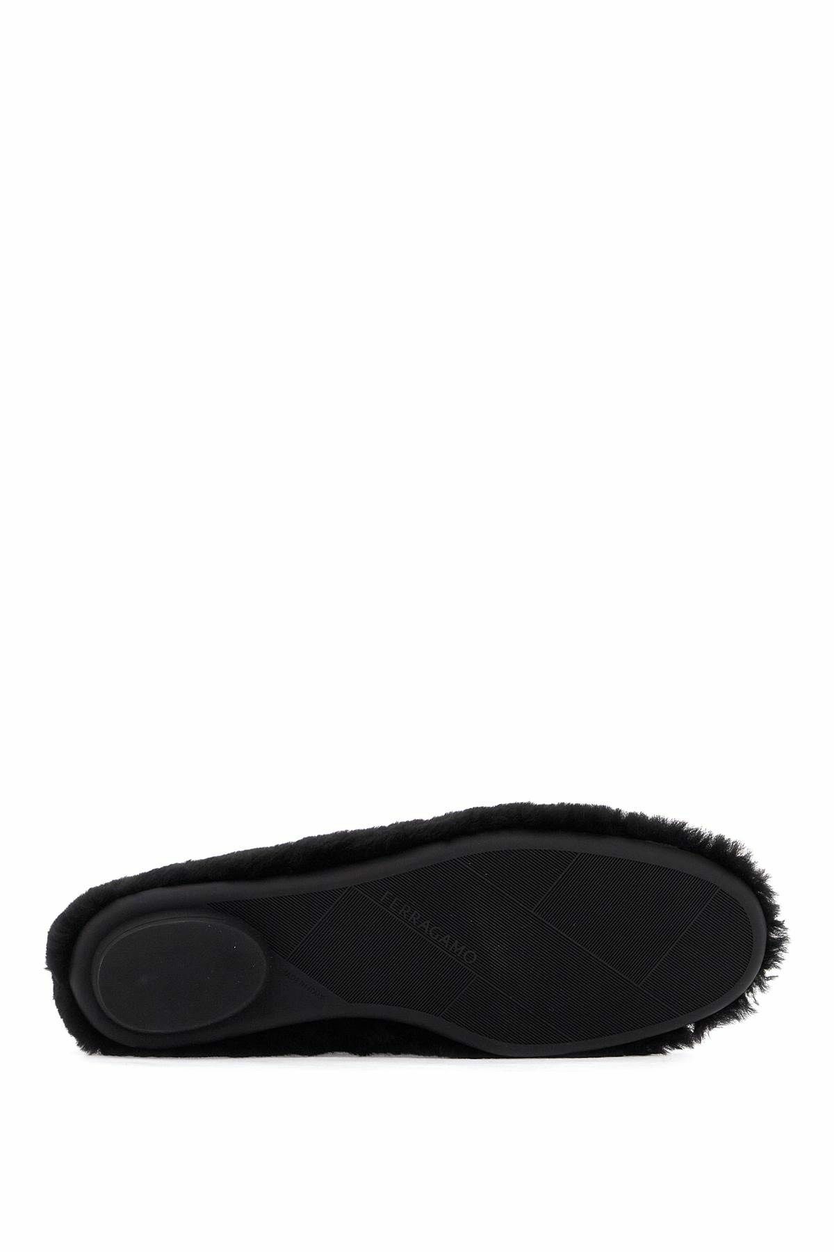 FERRAGAMO shearling ballet flats Black Salvatore Ferragamo