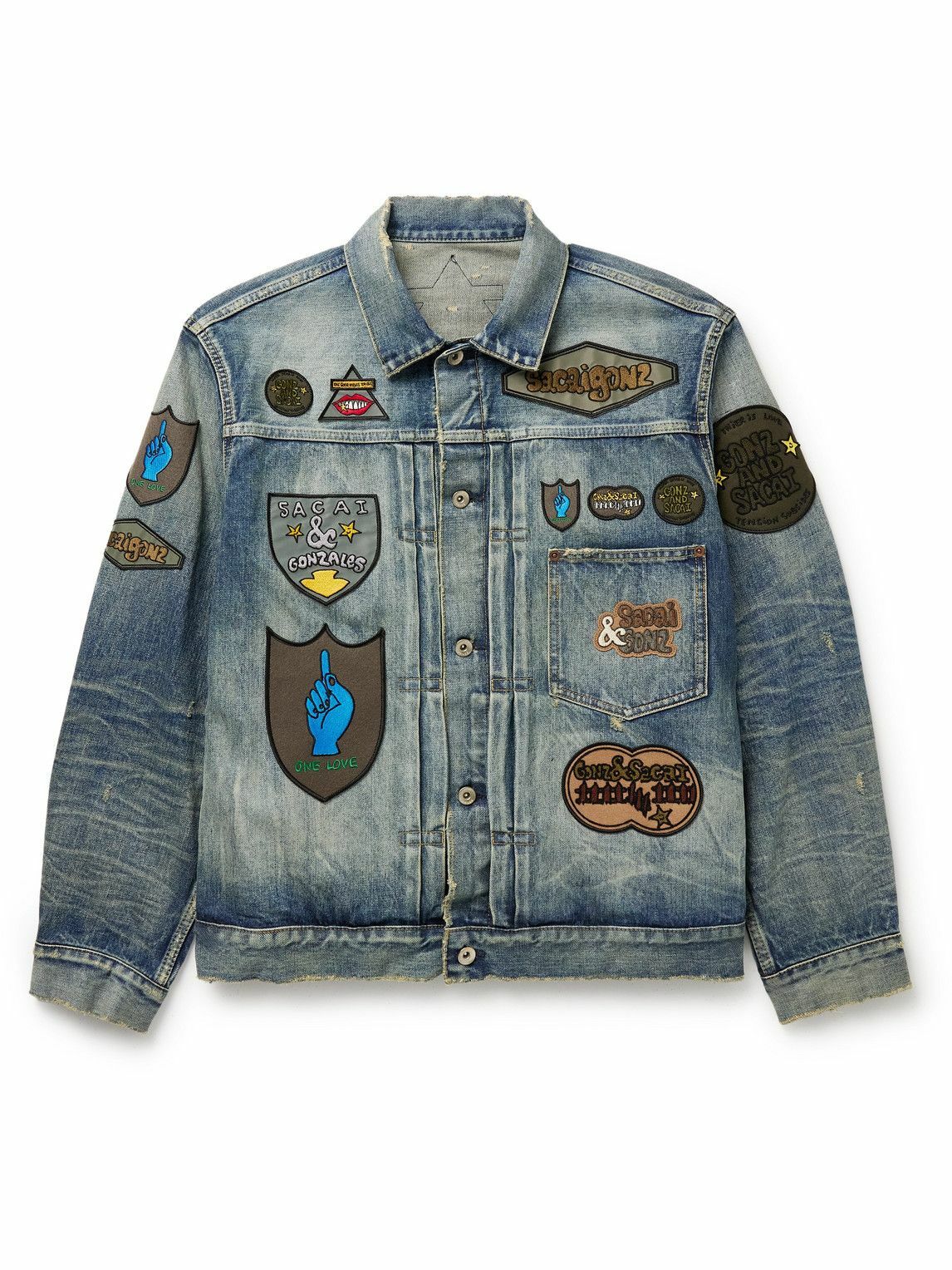 Sacai - Gonz Appliquéd Distressed Denim Jacket - Blue Sacai
