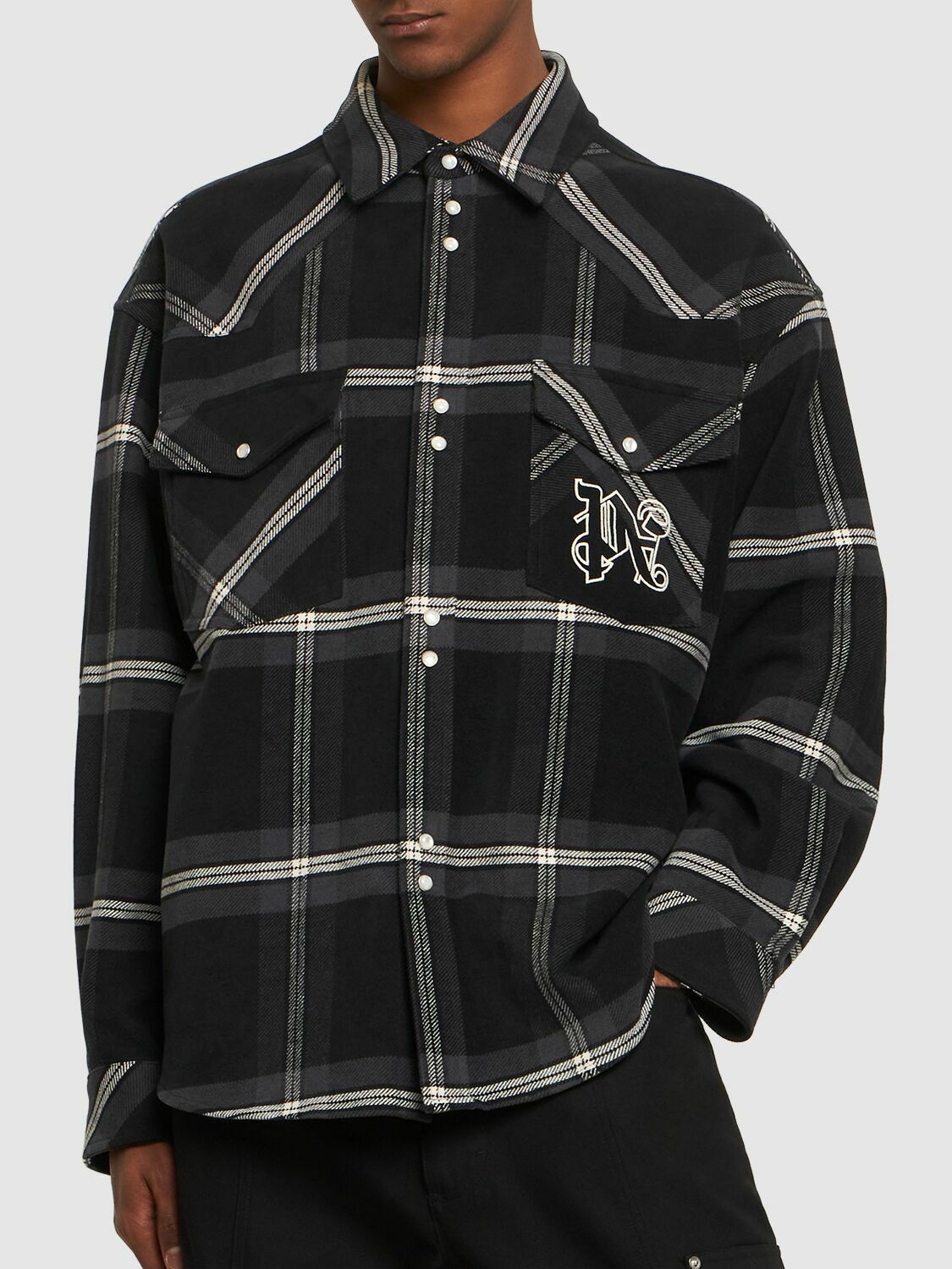 PALM ANGELS - Monogram Check Cotton Overshirt Palm Angels