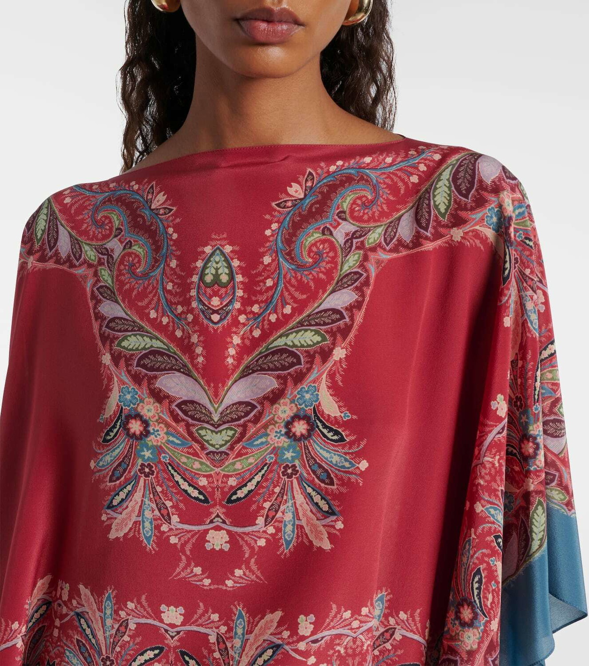 Etro Asymmetrical floral silk crêpe poncho Etro