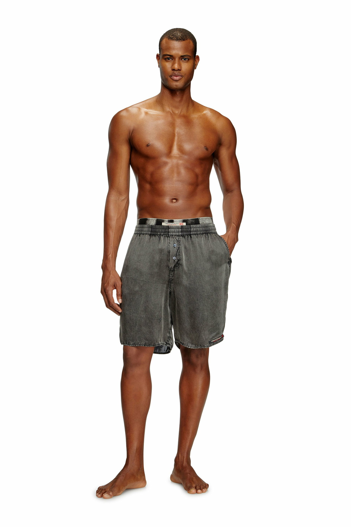 Diesel Extra-long boxer shorts with denim effect - Pants Mens in Grey ...