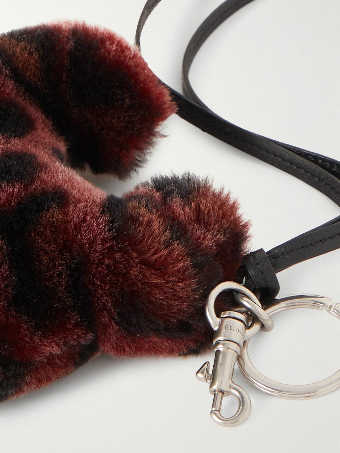 CELINE - Triomphe Leopard-Print Shearling and Leather Keyring Celine