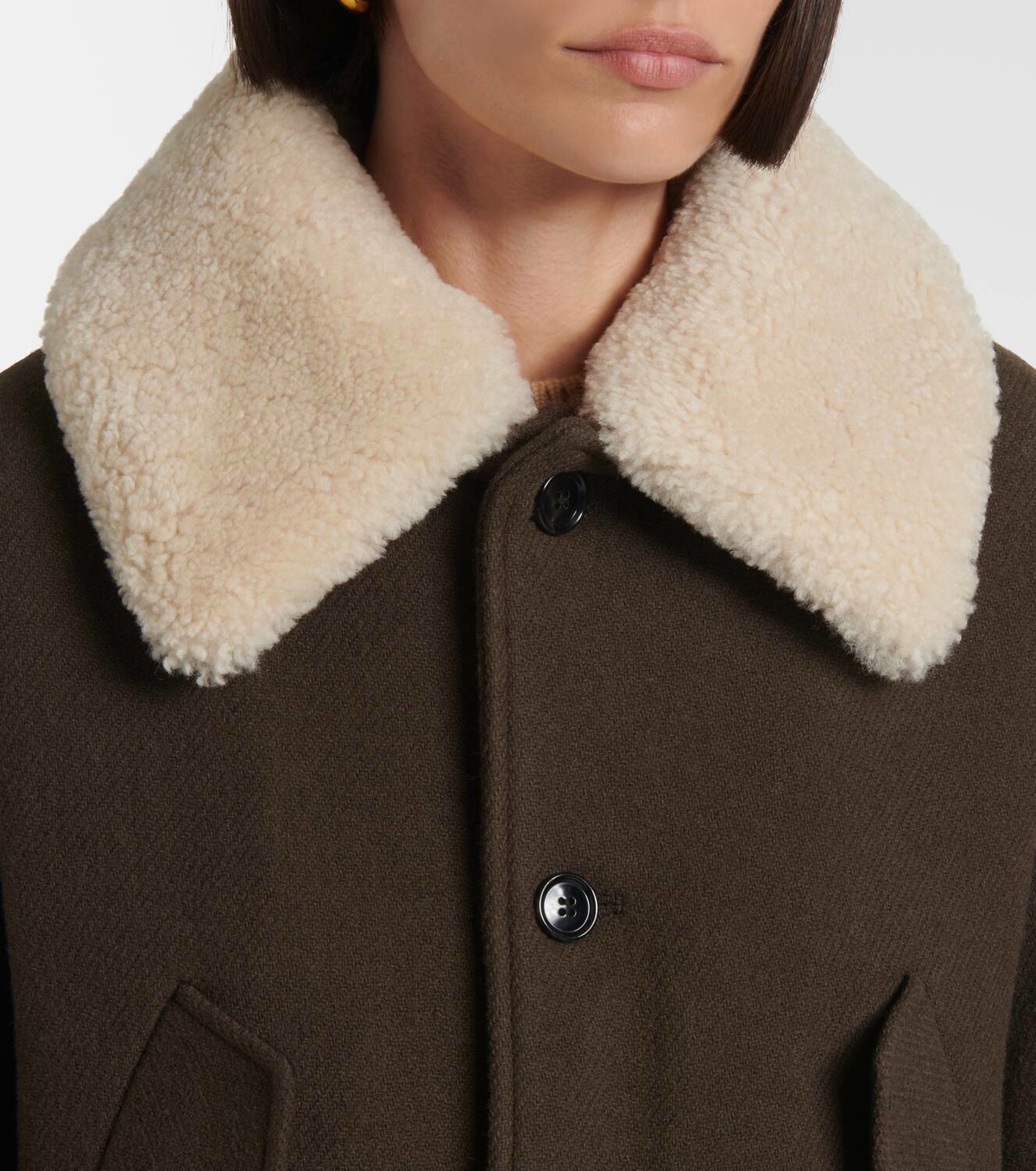 Ami Paris Shearling-trimmed virgin wool jacket AMI