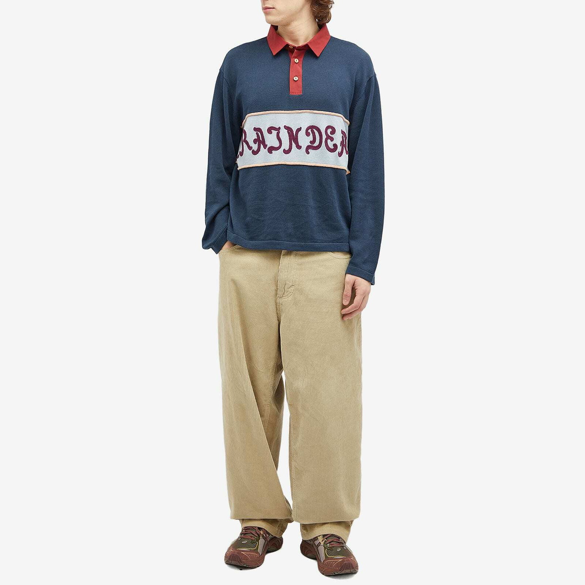 Brain Dead Men's Lifted Stripe Rugby in Navy Multi Brain Dead