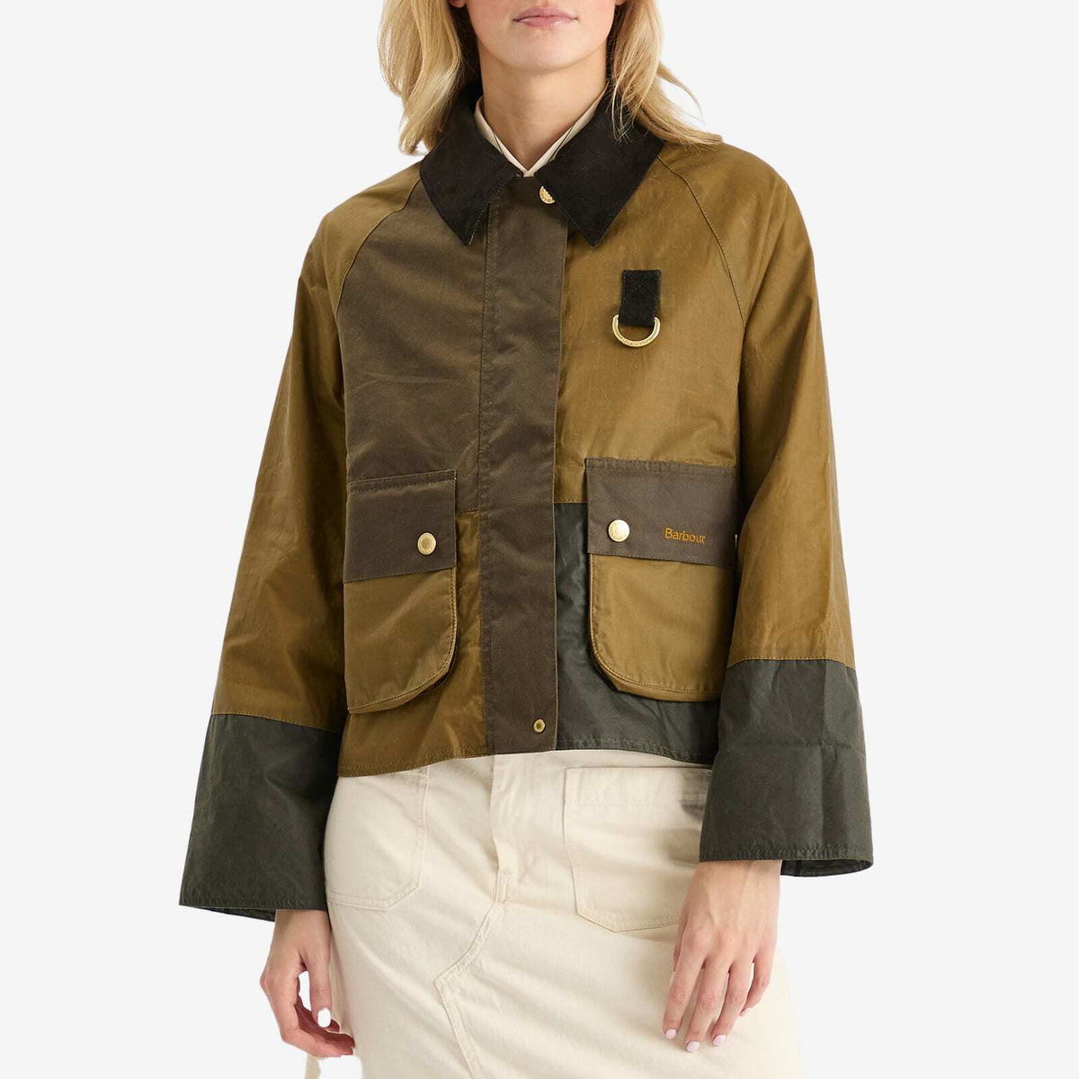 Barbour Women's Alma Wax Jacket in Sand/Archive Olive Barbour