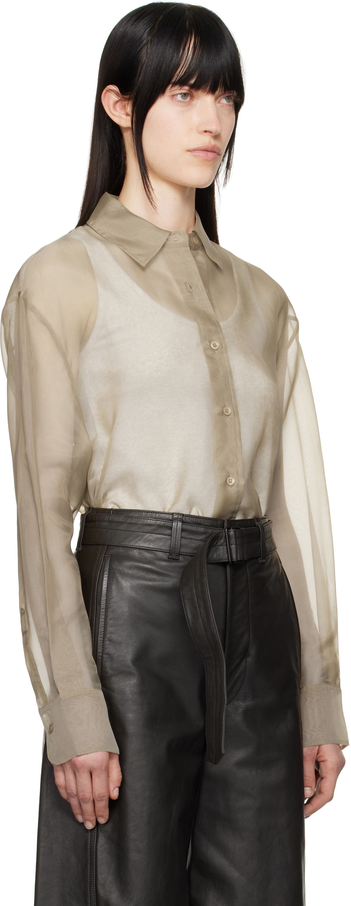 The Frankie Shop Beige Peri Sheer Shirt The Frankie Shop