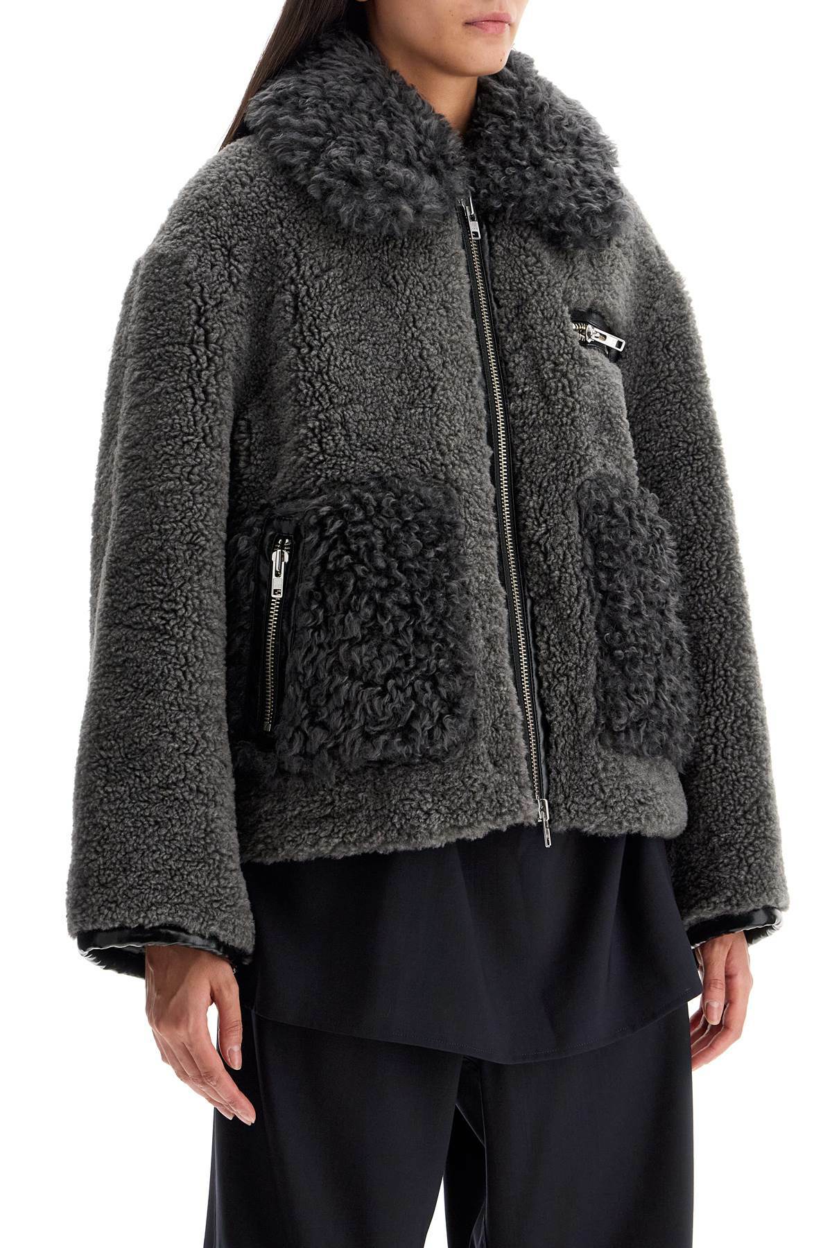 STAND STUDIO short eco shearling coat Grey Stand Studio