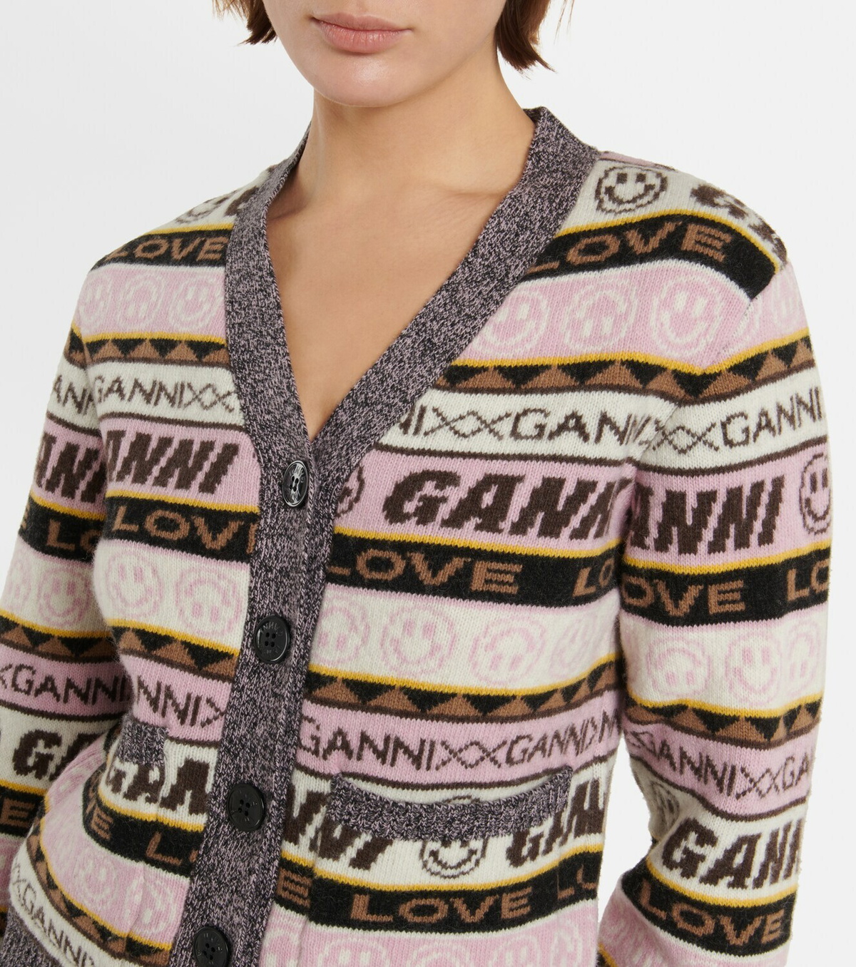 Ganni - Logo striped wool-blend cardigan GANNI