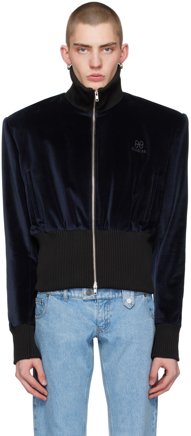 EGONlab Navy Padded Shoulders Track Jacket EGONlab