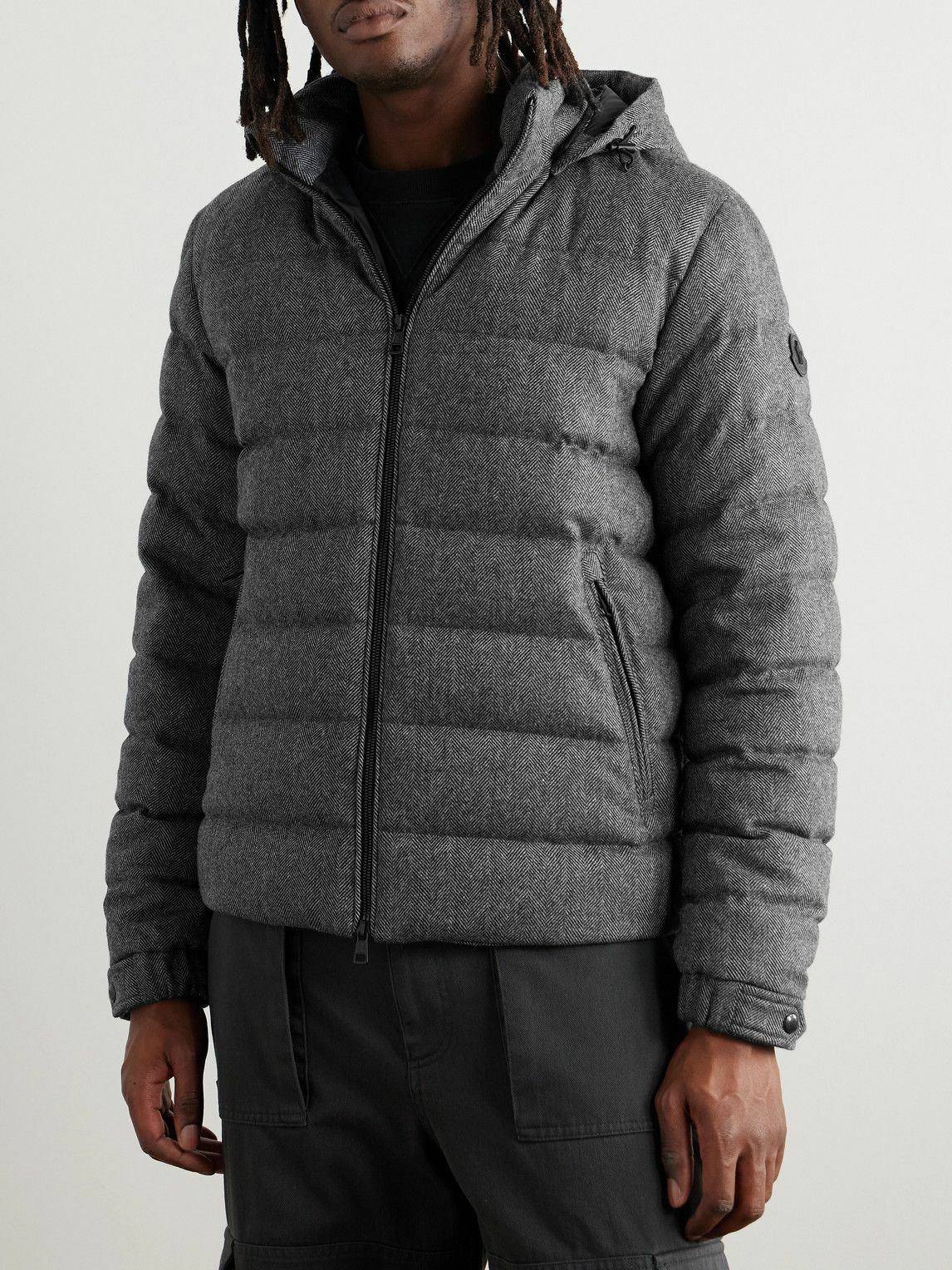 Moncler - Arneb Herringbone Virgin Wool-Blend Hooded Down Jacket - Gray Moncler