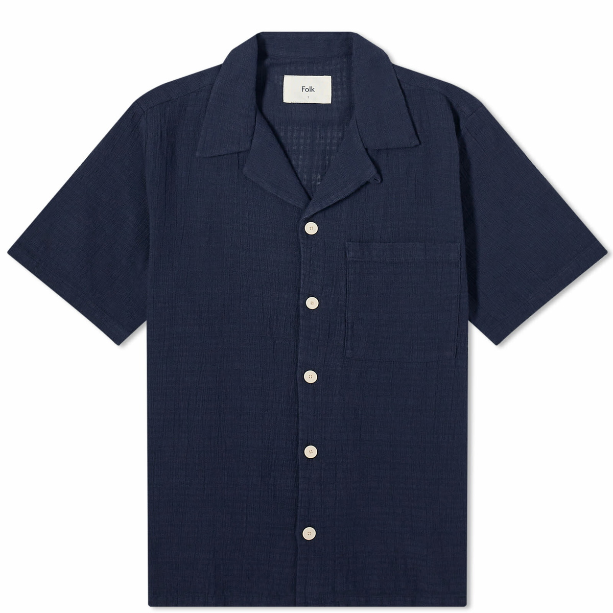 Folk Men's Short Sleeve Soft Collar Shirt in Navy Folk