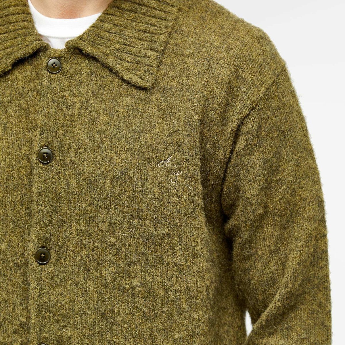 Acne Studios Men's Kabriel AS Shetland Cardigan in Dark Olive Acne Studios