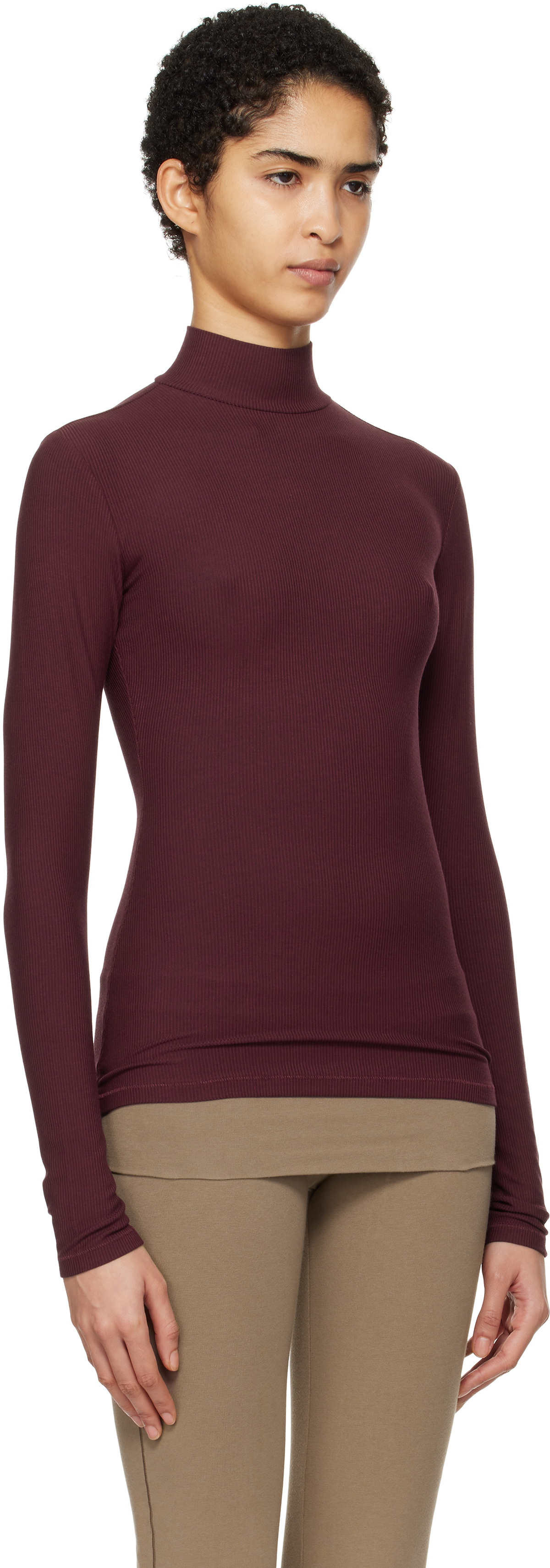 SKIMS Burgundy Soft Lounge Mock Neck Long Sleeve Top SKIMS