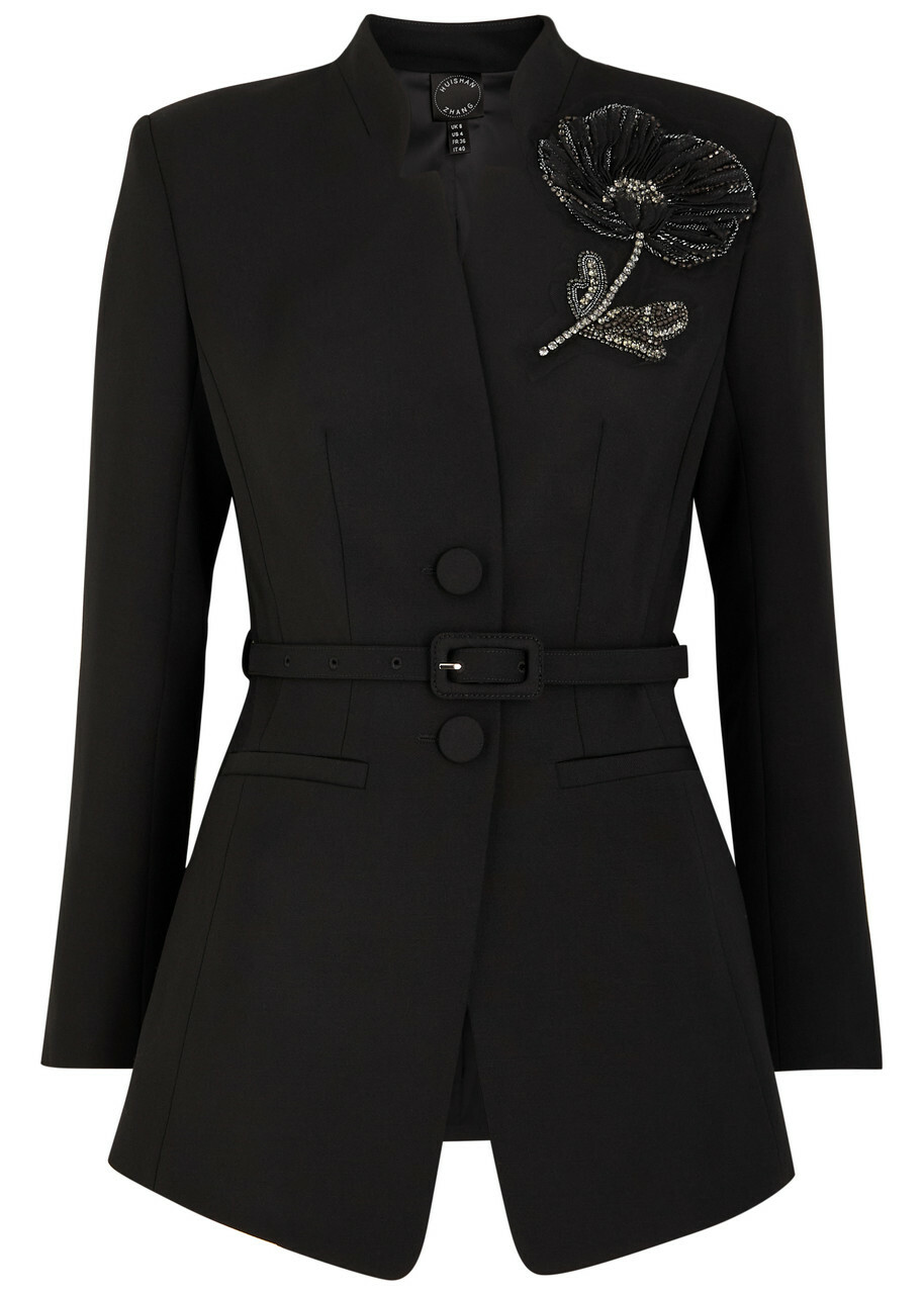Huishan Zhang Keiran Crystal-embellished Wool Blazer Jacket Black ...