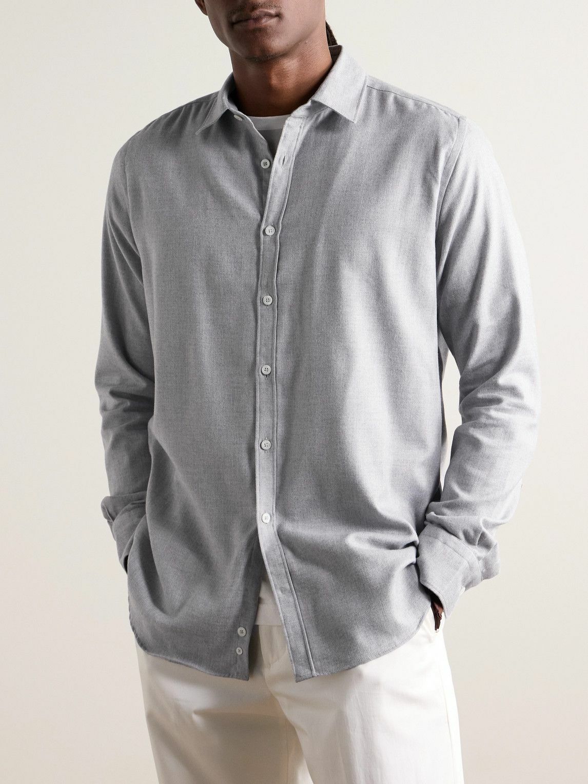 Canali - BrushedHerringbone Cotton and Lyocell-Blend Shirt - Gray Canali