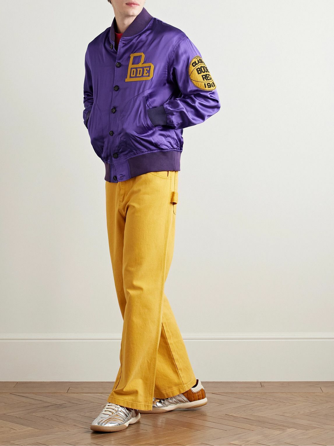 BODE - Athlete's Rally Logo-Appliquéd Embroidered Satin Bomber Jacket - Purple Bode