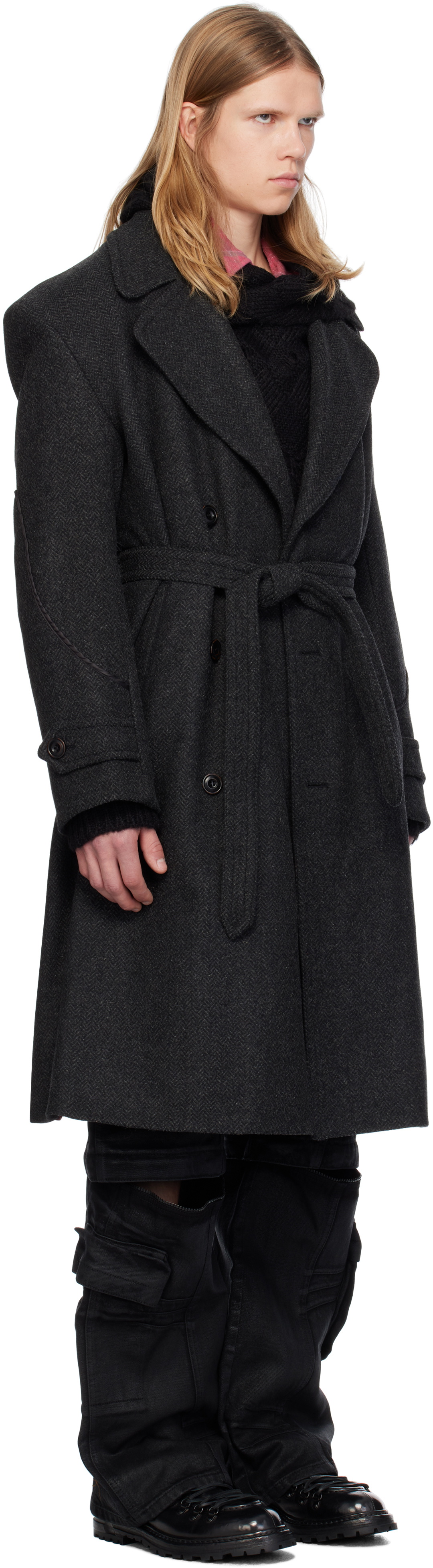 Andersson Bell Gray Rovy Double-Breasted Herringbone Trench Coat ...