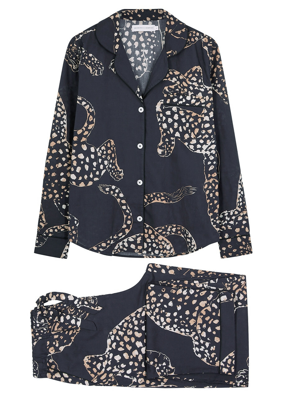 Desmond & Dempsey The Jag Printed Cotton Pyjama set Navy Desmond & Dempsey