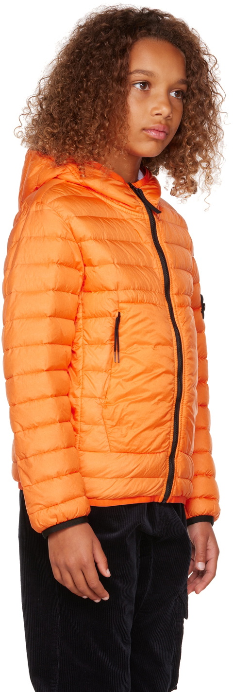 Stone Island Junior Kids Orange Quilted Down Jacket Stone Island Junior