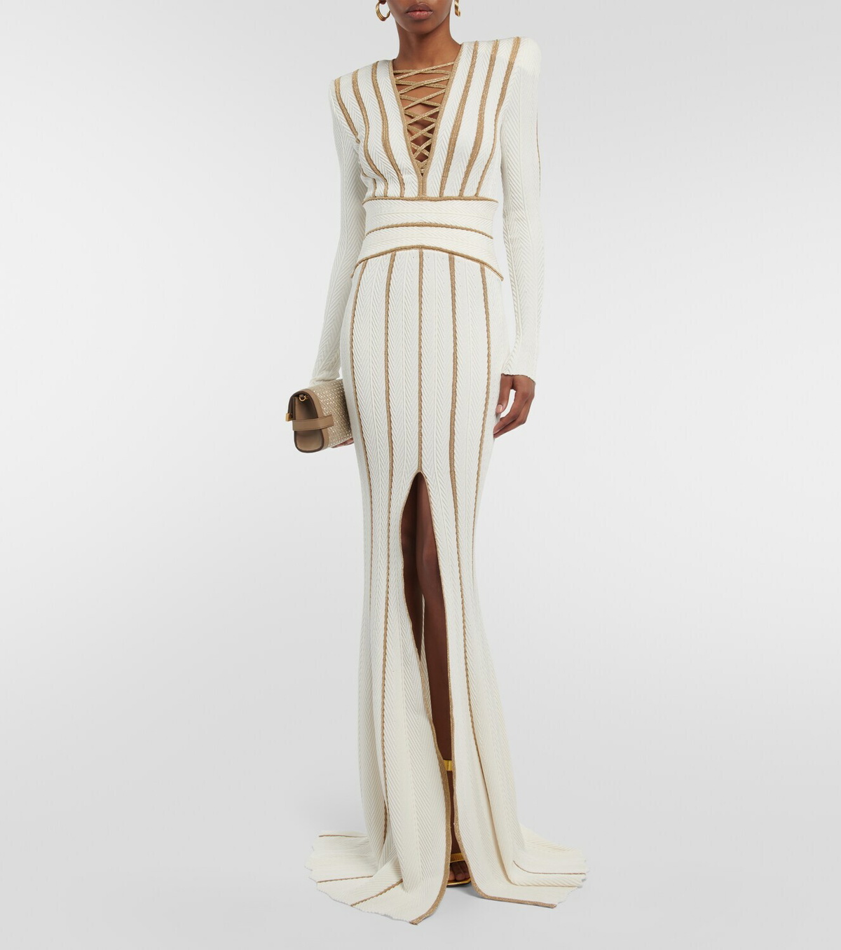 Balmain - Striped ribbed-knit gown Balmain