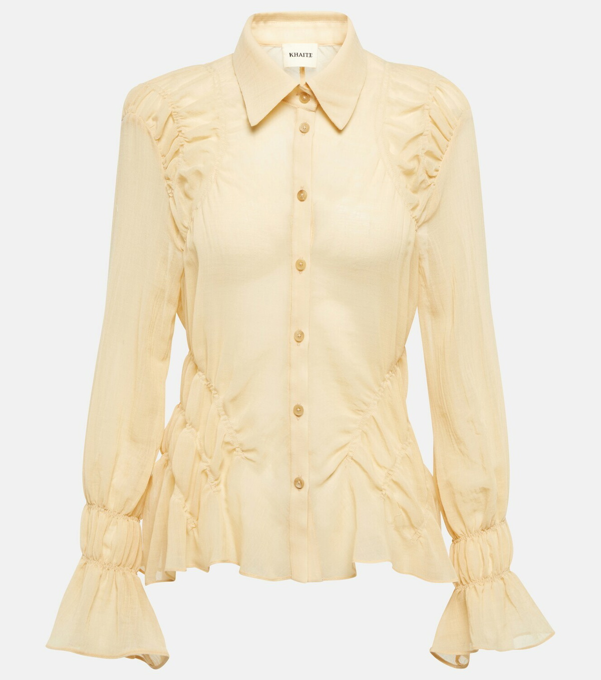 Khaite - Hallow gathered wool-blend blouse Khaite