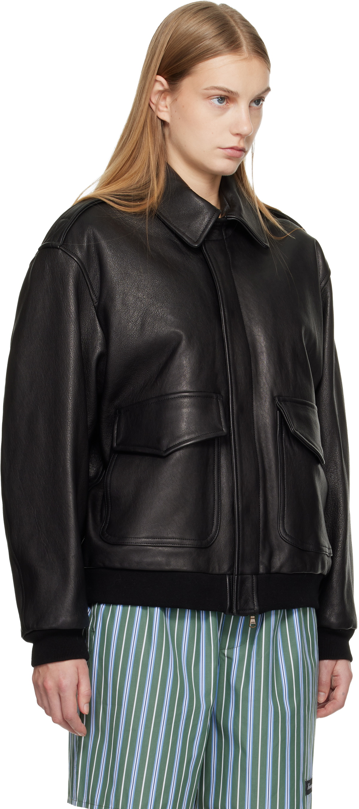 HommeGirls Black Leather Bomber Jacket Hommegirls