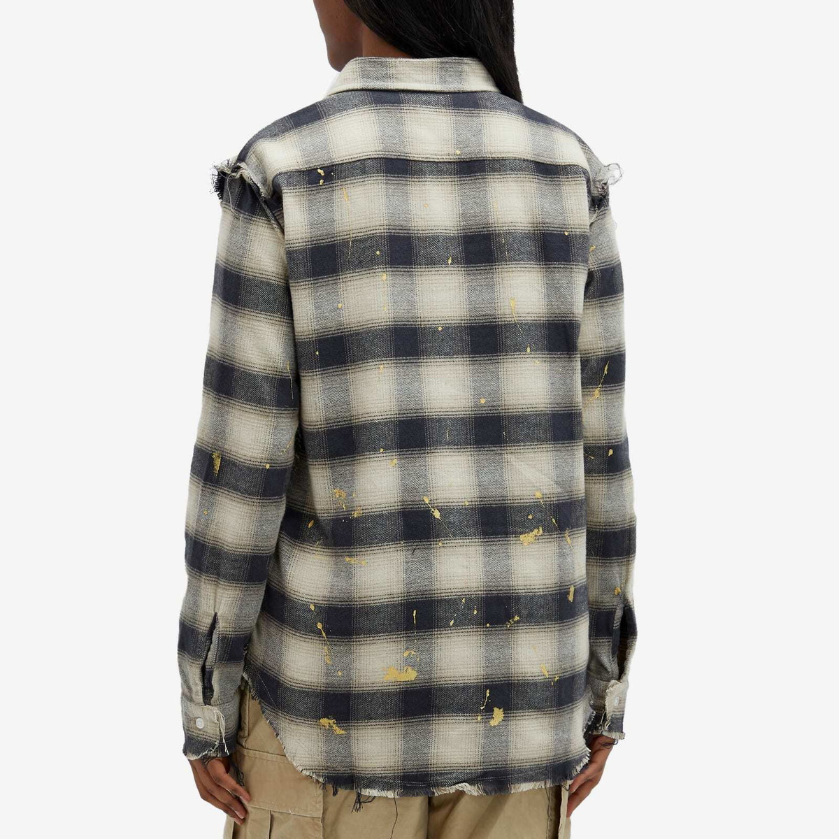 R13 Women's Shredded Seam Shirt in Black/White Ombre Check W Gold ...