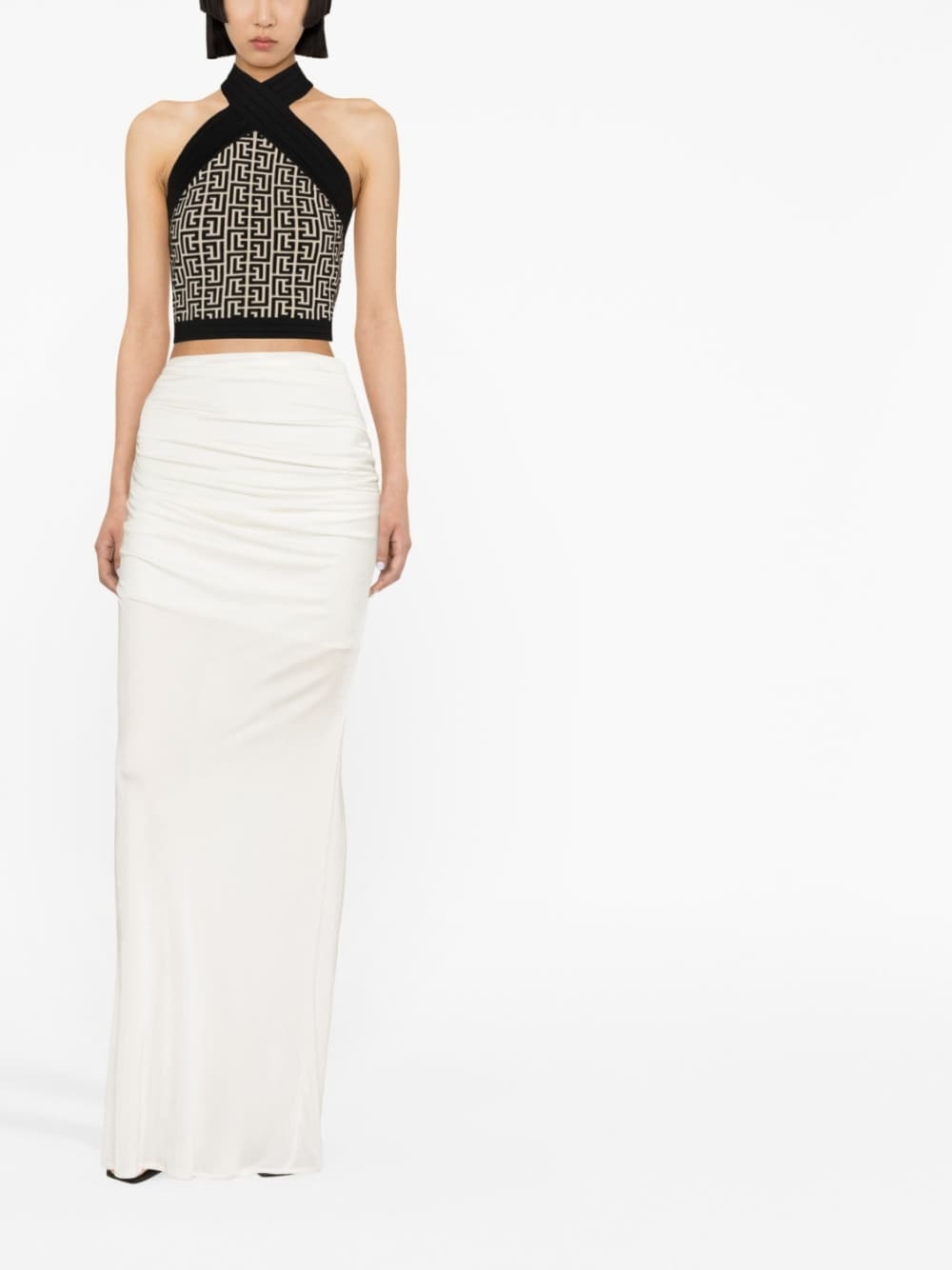 BALMAIN - Halter Neck Monogram Cropped Top Balmain