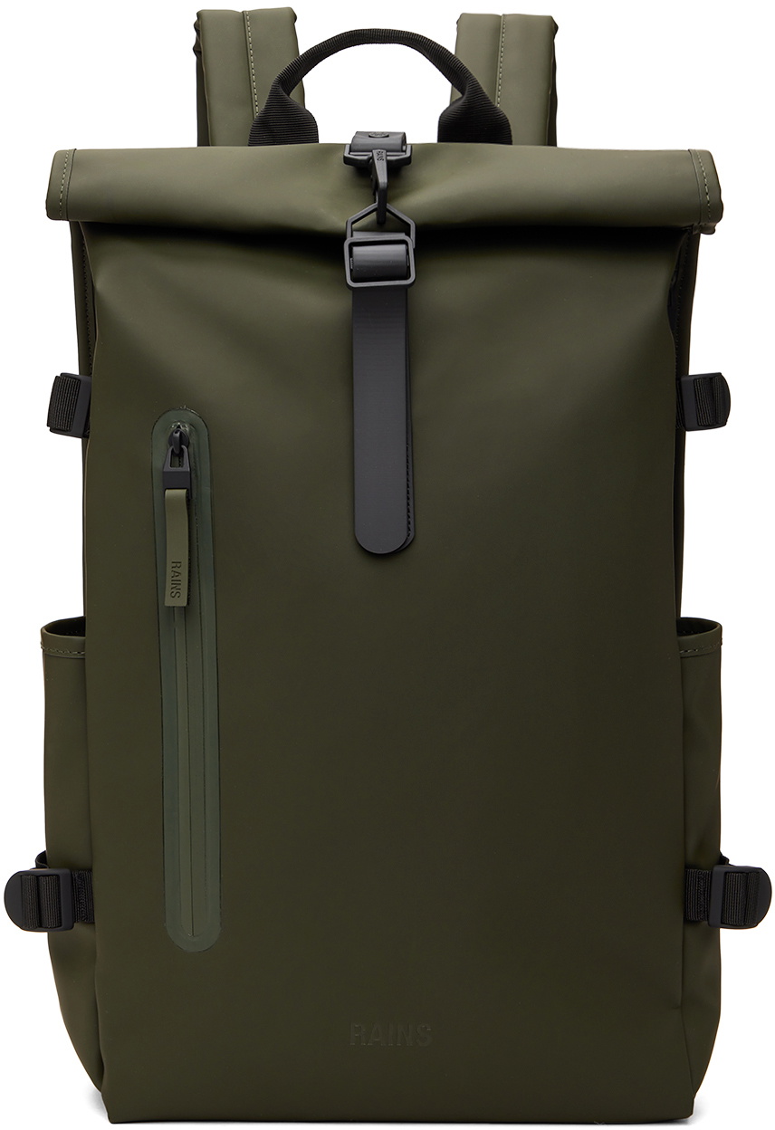RAINS Khaki Rolltop Large Backpack Rains