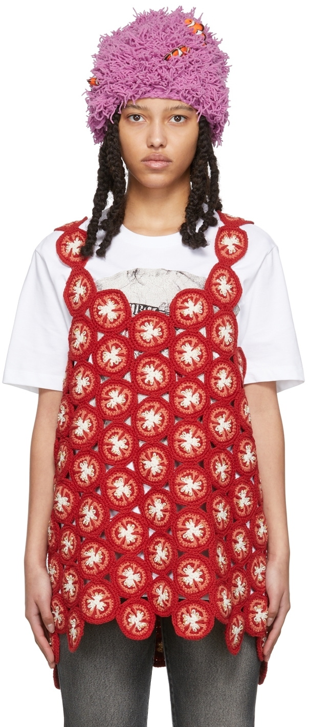 Doublet Red & White Crochet Cut Fruit Tank Top Doublet
