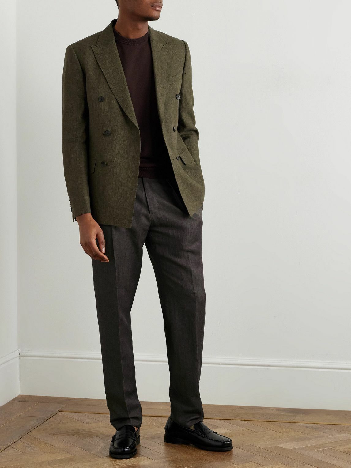 Incotex - Venezia 1951 Tapered Pleated Linen, Wool and Silk-Blend Trousers - Brown Incotex